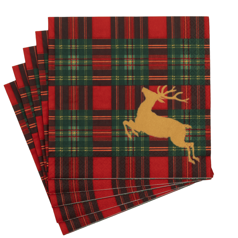 Reindeer Tartan Red Dinner Napkins – Blanc Box
